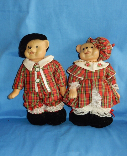 Mr & Mrs Bear in Red Plaid Christmas 10" Wind-up Music Boxes w Movement | eBay