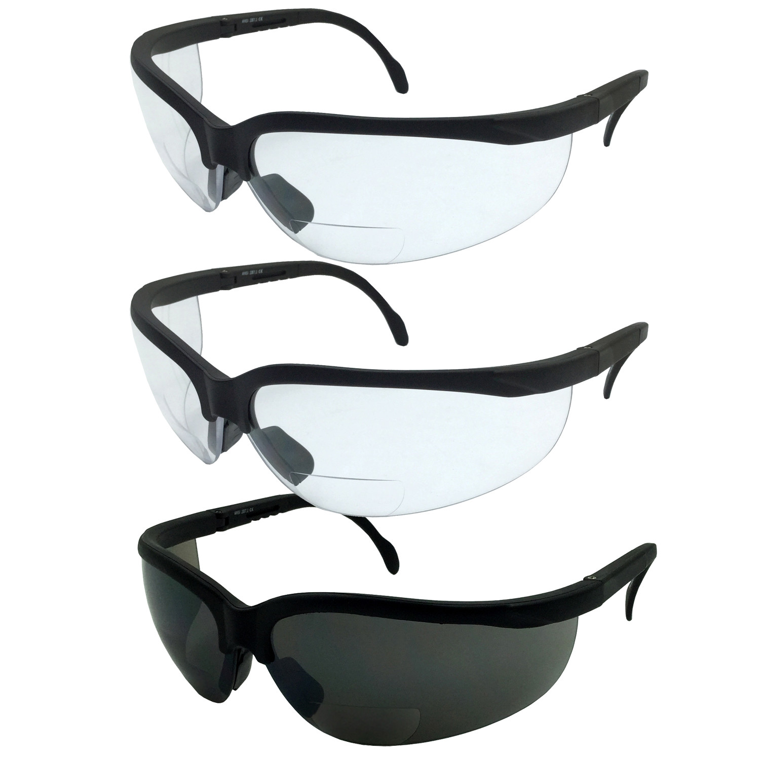 3 Pair Assorted Lot Bifocal Safety Reading Glasses Clear Lens ANSI ...