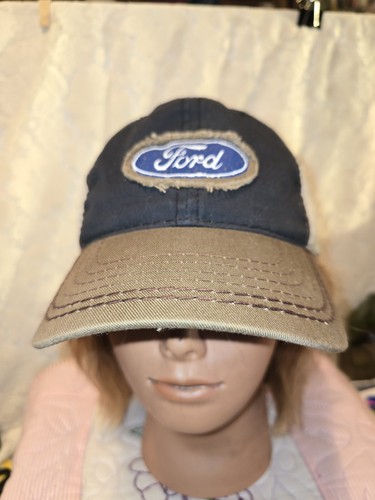 FORD Navy Blue & Cream, Brown SnapBack Hat Embroidered Distressed COOL ...