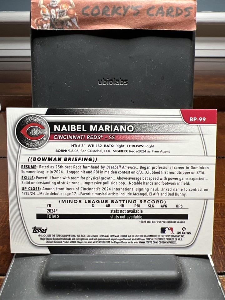 2025 Bowman #BP-99 Naibel Mariano Yellow Paper /75 Cincinnati Reds | eBay