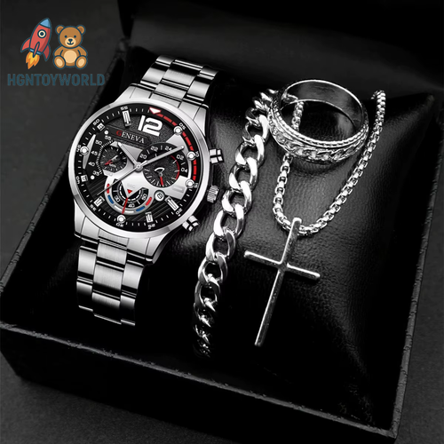 4pcs Men’s Gold Quartz Watch Set Casual Steel Band Analog Watches No ...