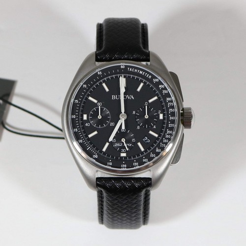 Bulova Lunar Pilot 45mm Silver-Tone Stainless Steel with Black Leather ...