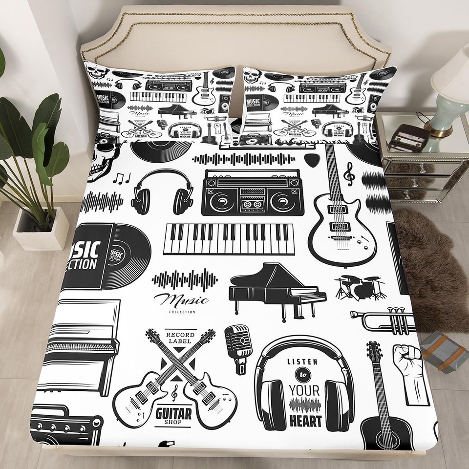 Musical Instruments Bed Sheets Set Classical Piano Twin Size Sheet Sets ...