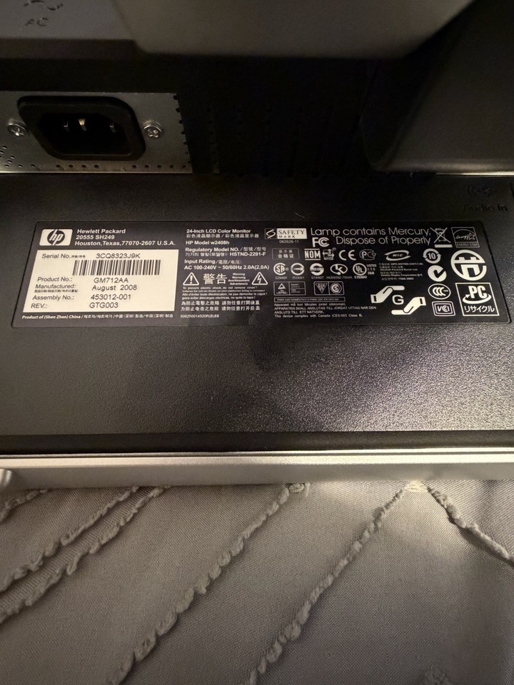 HP W2408h 24" Widescreen LCD Monitor With Stand - HDMI Port - Cable ...