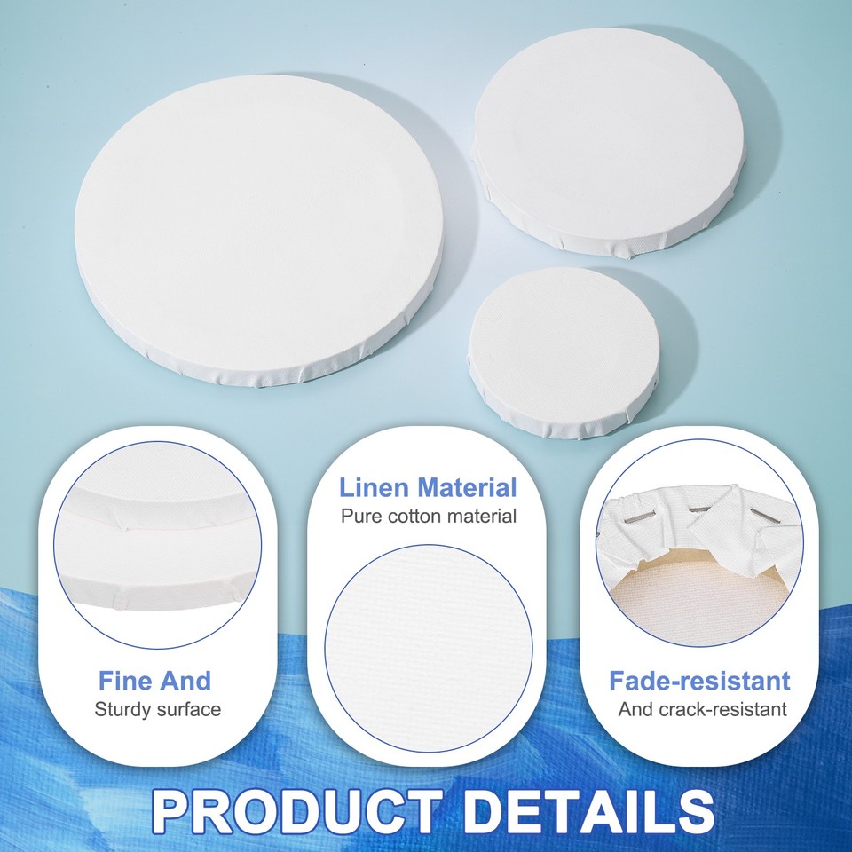 3 Pcs Round Canvas, 12''x12'' Cotton Blank Canvas, White | eBay UK