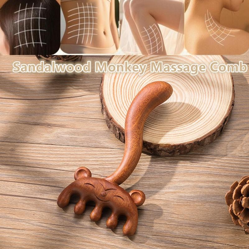 Red Sandalwood Monkey Massage Comb Wooden Wide Tooth Meridian Head ...