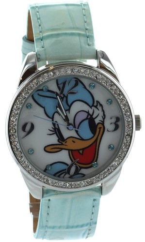 Disney Daisy Duck Watch Genuine Leather Light Green Strap With Stone ...