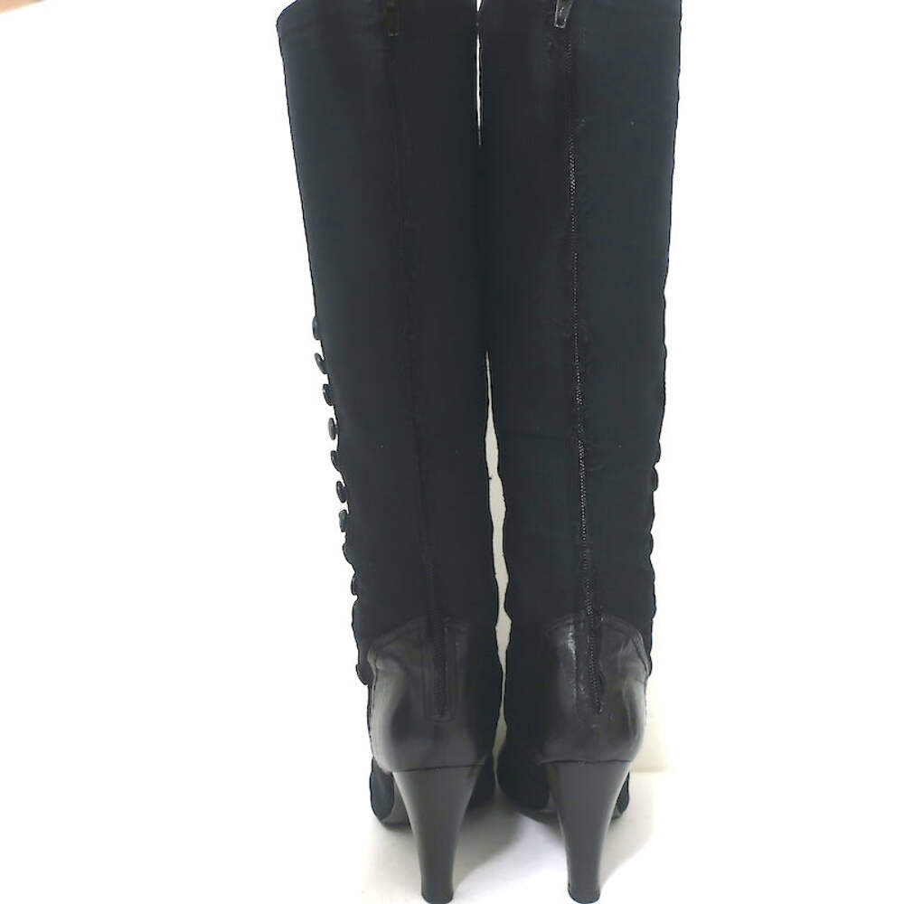 Lanvin Cap Toe Buttoned Knee High Boots Black Corduroy & Leather Size ...