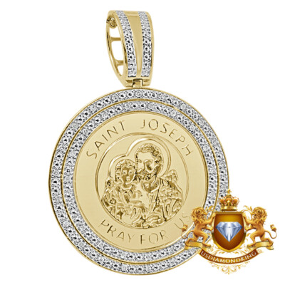 Real Genuine Diamond Saint Joseph Round Religious Pendent 10K Yellow ...