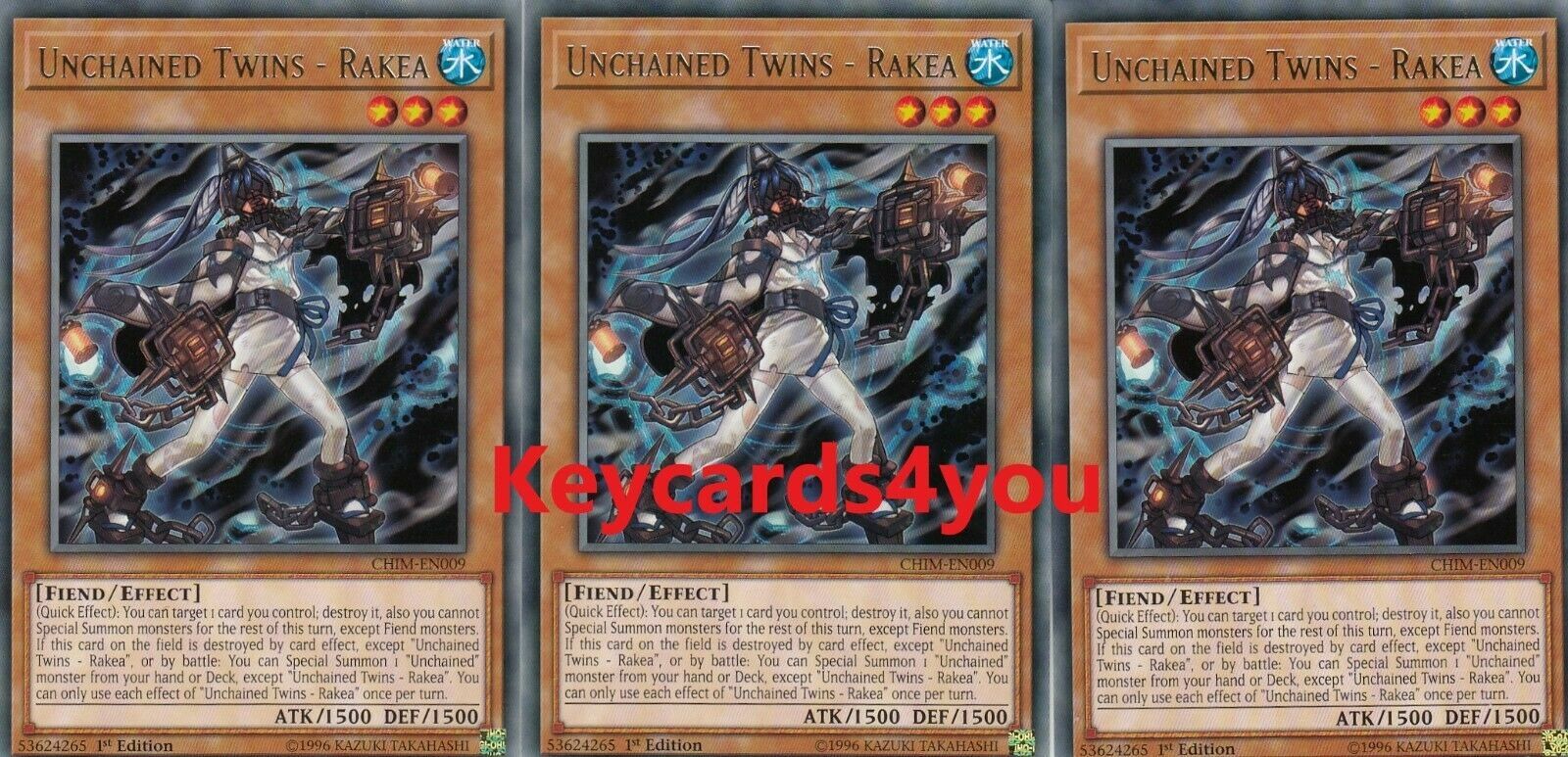 YUGIOH 3 X UNCHAINED TWINS - RAKEA - CHIM-EN009 - SILVER RARE 1ST ...