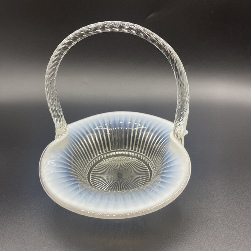 Fenton Twisted Handle Ribbed White Opalescent Glass Basket | eBay