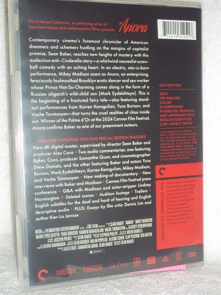 Anora (DVD, 2025, CRITERION) Sean Baker Mikey Madison comedy screwball ...