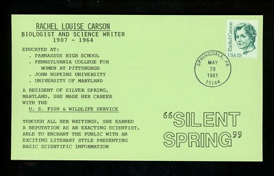 US FDC #1857 LGS Card 1981 Springdale PA Rachel Carson Great Americans ...