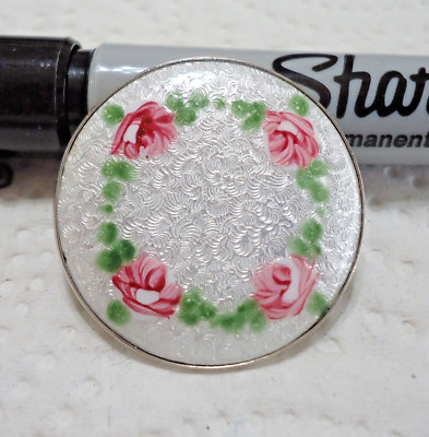 Antique Vintage Guilloche Enamel Metal Button 7/8" PINK ROSES Signed | eBay