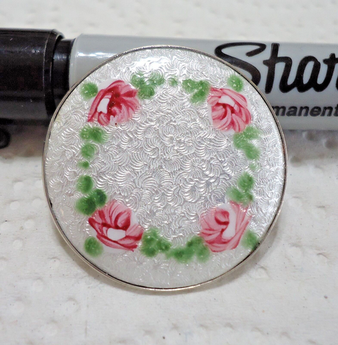 Antique Vintage Guilloche Enamel Metal Button 7/8" PINK ROSES Signed | eBay