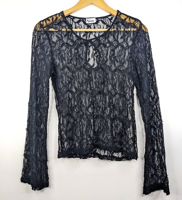 Melrose Vintage 90s Women Sheer Black Lace Long Sleeve Top Size 10 ...