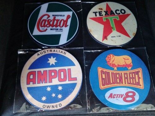 set of 4 - Neoprene Drink Coasters vintage ampol golden fleece castrol ...