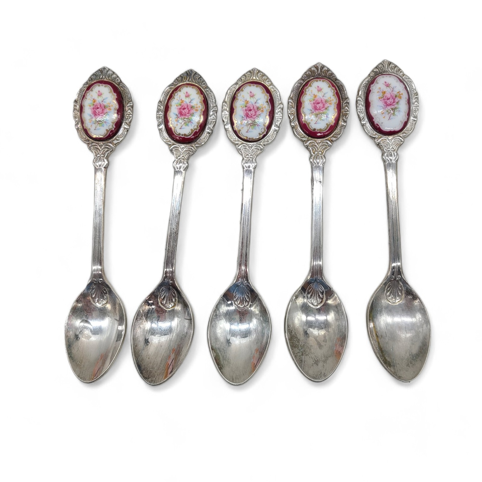 Set of Six Vintage Pink Roses Cameo Ceramic Teaspoons | eBay
