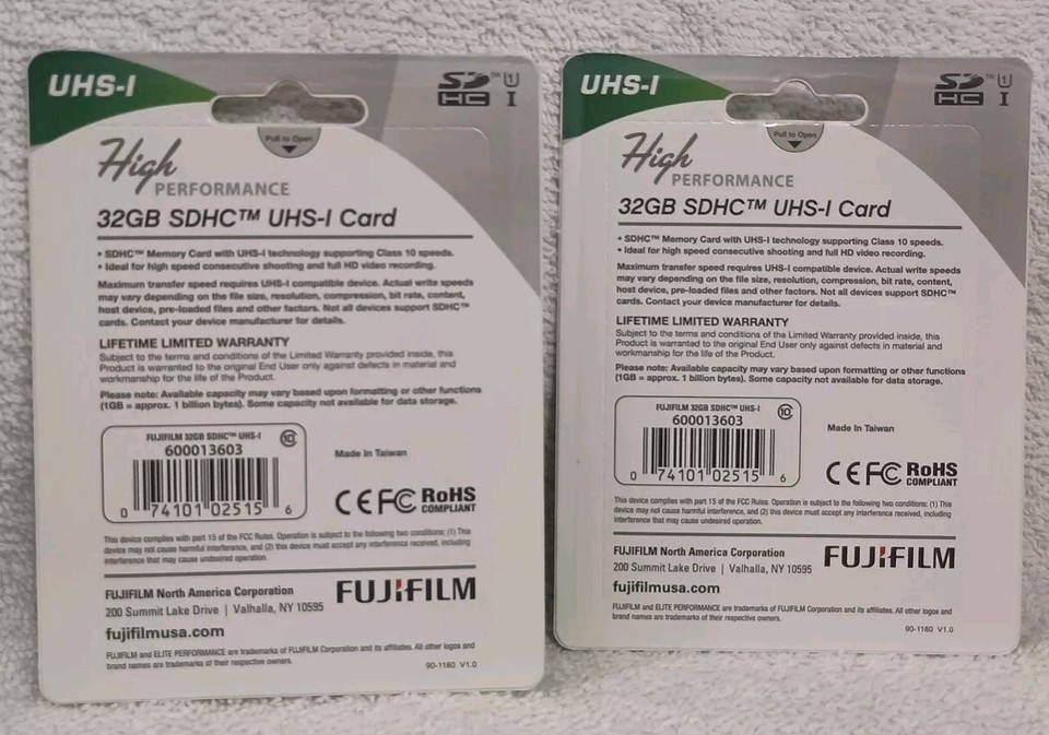 x2)NEW Fujifilm High Performance 32GB SDHC UHS-I up to 45MB/s 300x full ...