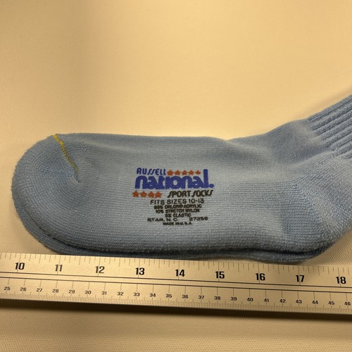 VTG Russell Socks Athletic Crew Sport Light Blue Yellow Stripes Size 10 ...