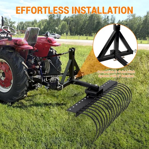 49" 3 Point Landscape Rake Pine Straw Rake 2" Hitch Receiver for ATV ...