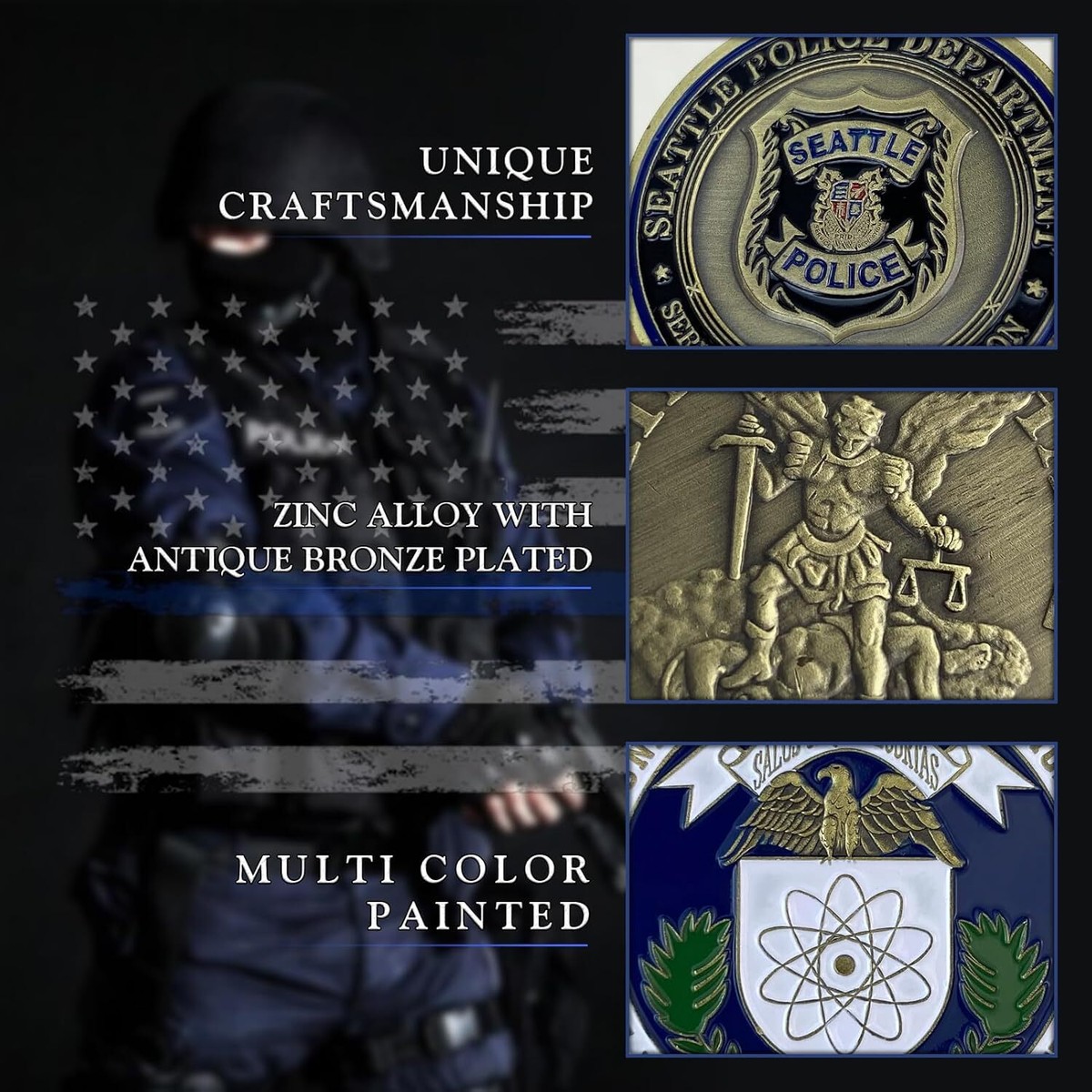 Buy Thin Blue Line St. Michael Officers Challenge Coin Motto ...