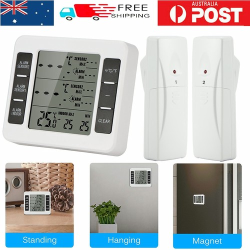 Wireless Fridge Thermometer Digital Freezer Alarm Gauge Monitor 2 ...