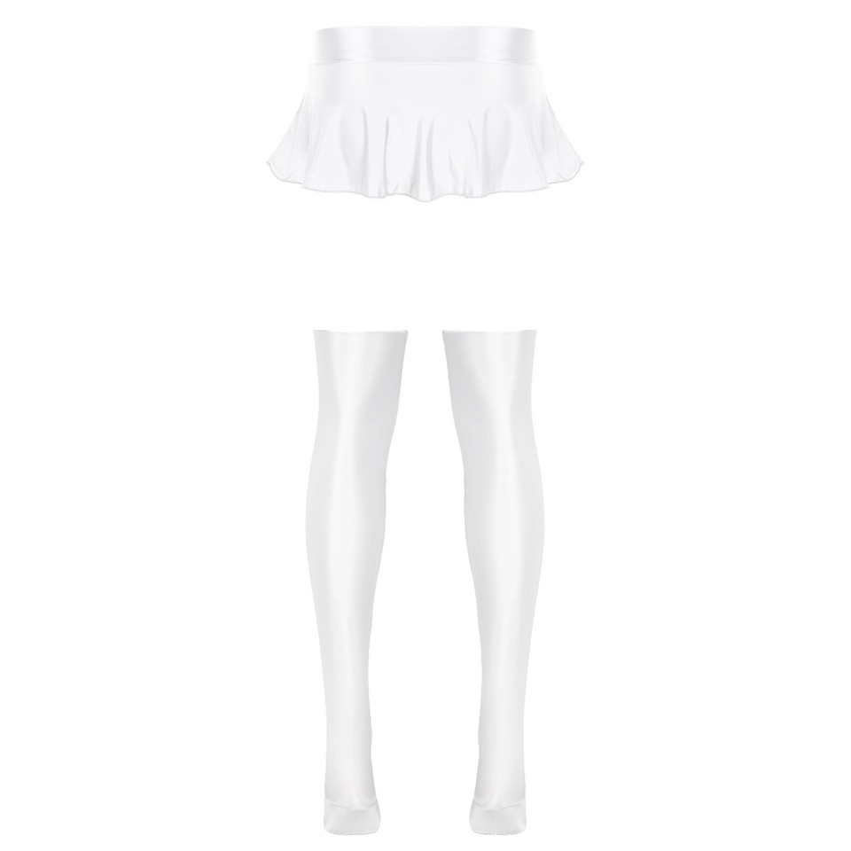 Women's Pleated Ultra Micro-Mini Skirt with Glossy Thigh High Stockings ...