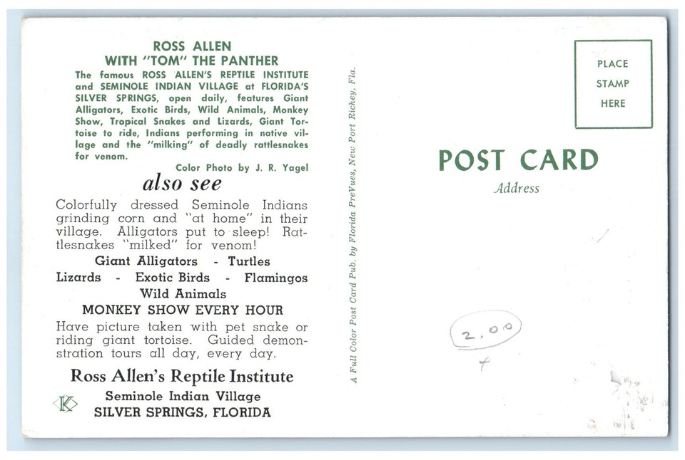 c1950's Ross Allen With Tom Panther Reptile Institute Silver Springs FL ...