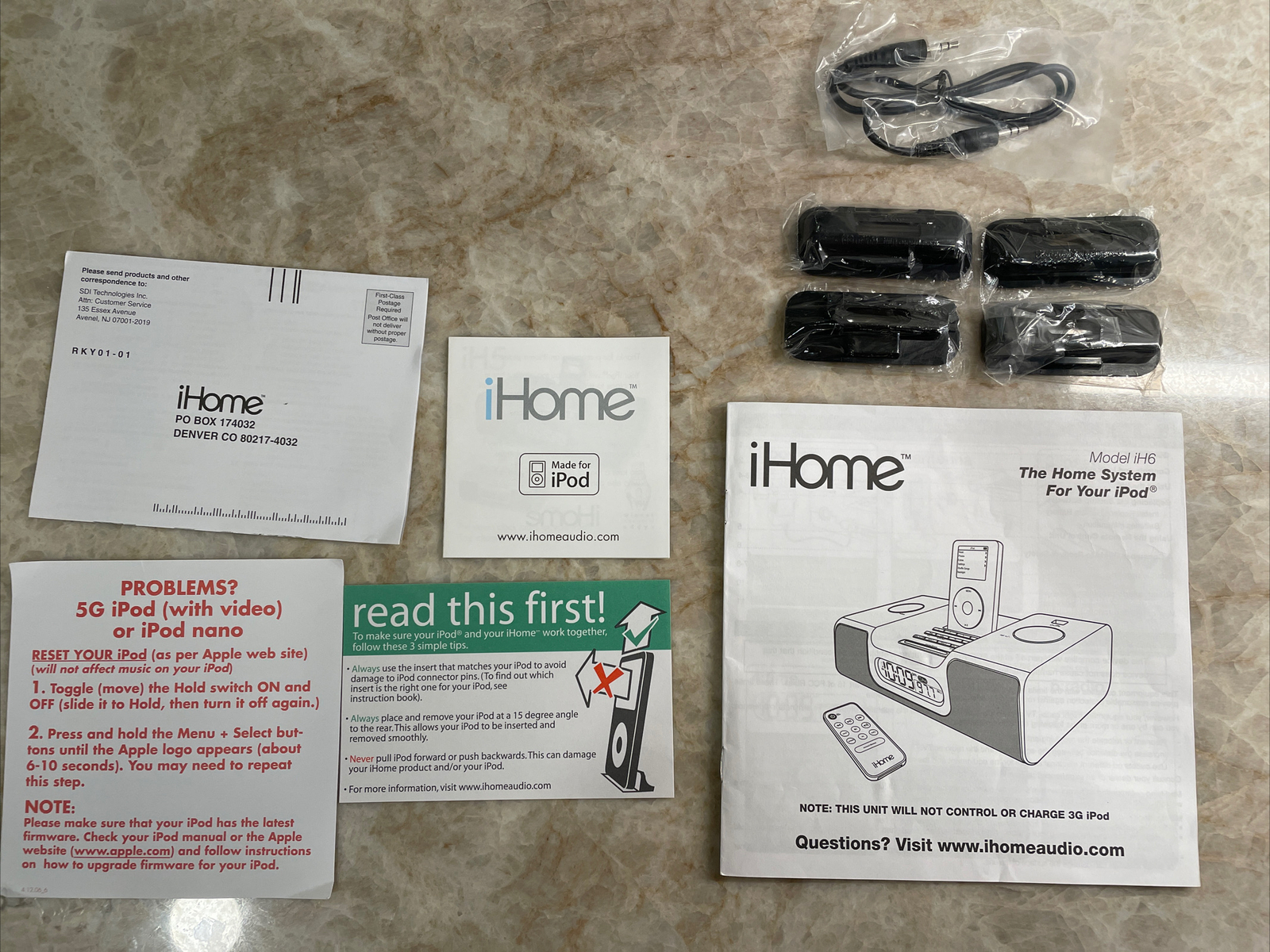 Genuine iHome iH6 or iH8 Remote Control, Instructions, dock adaptors ...