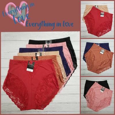 2 Packs Women High Waist Light Tummy Control Lace Girdle Brief Panties ...