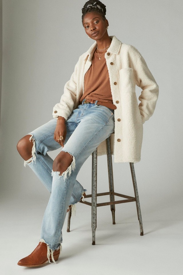 LUCKY BRAND Crene Ivory HIGH PILE Fleece SHACKET Shirt JACKET Coat L ...