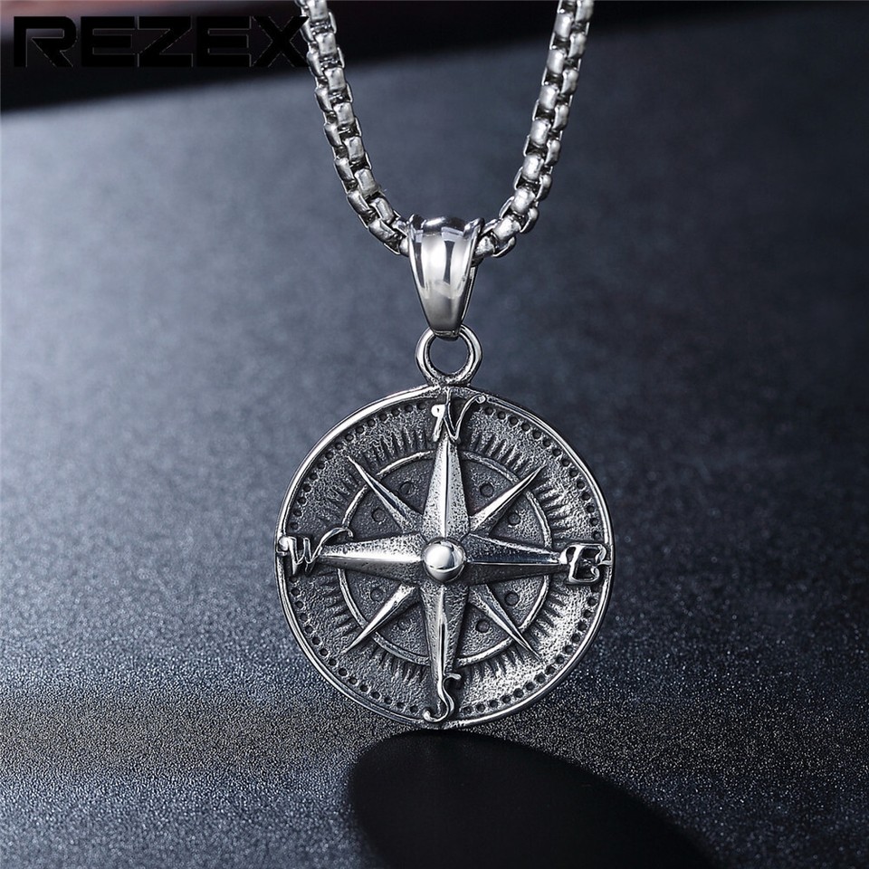 Cool Mens Nautical North Star Compass Pendant Necklace Stainless Steel ...
