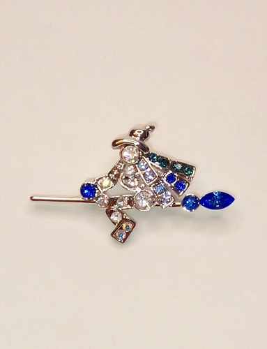 Witch on a Broom Rhinestone Silver Tone Brooch | eBay