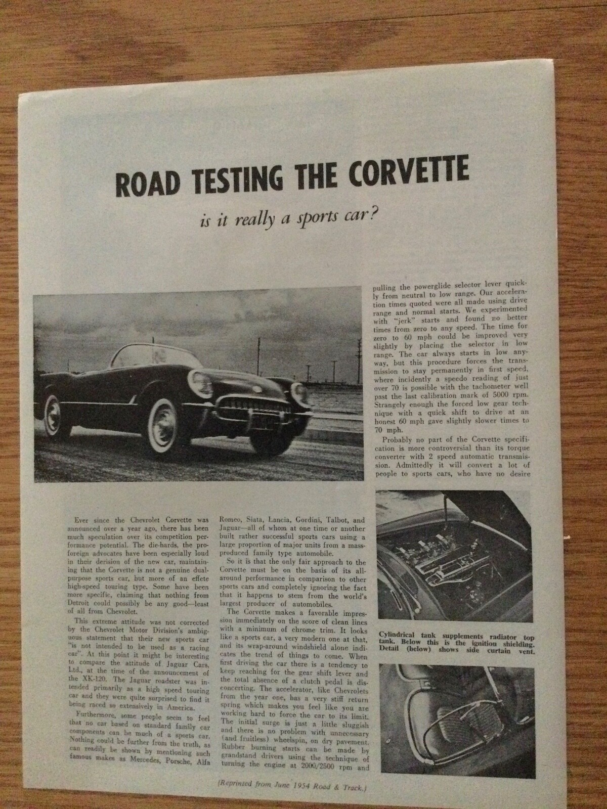 C066 CORVETTE Road Test 1954 Corvette Road Test June 1954 3 page ...