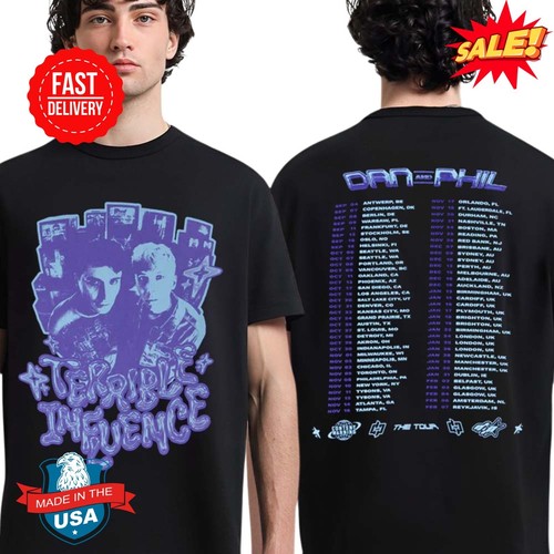 Dan And Phil Terrible Influence Tour 2025 Merch Two Sided T-Shirt | eBay