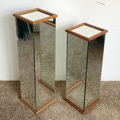 Postmodern Rectangular Prism With Wooden Trim Pedestal Side Tables - a ...