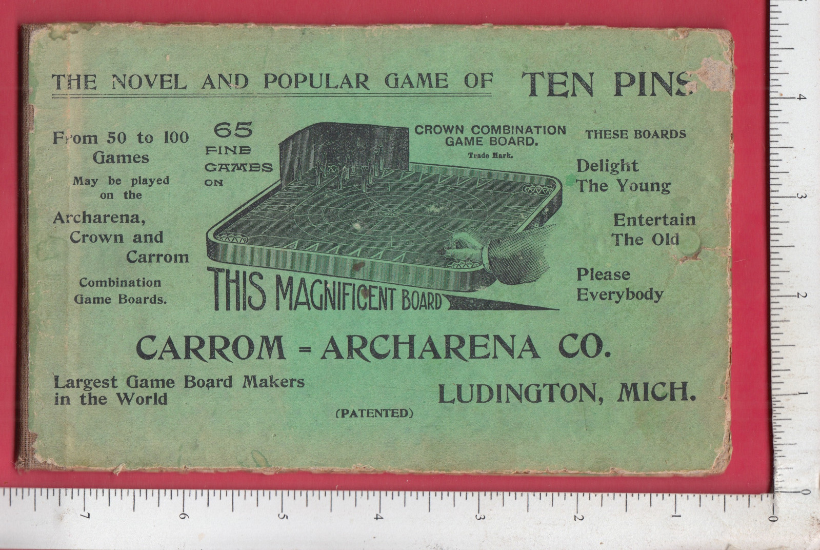 8279 Carrom Archarena Co 1910 Ten Pin board game instruction cards ...