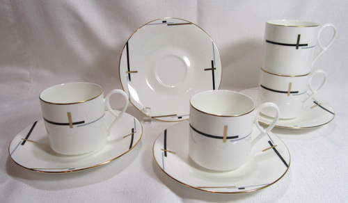 Daniel Hechter Bone China Japan QUADRANTS Gold Black Four (4) Cups ...