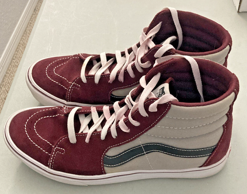 Vans Off the Wall Skateboard Shoe Grey Burgandy White High Top 721356 ...
