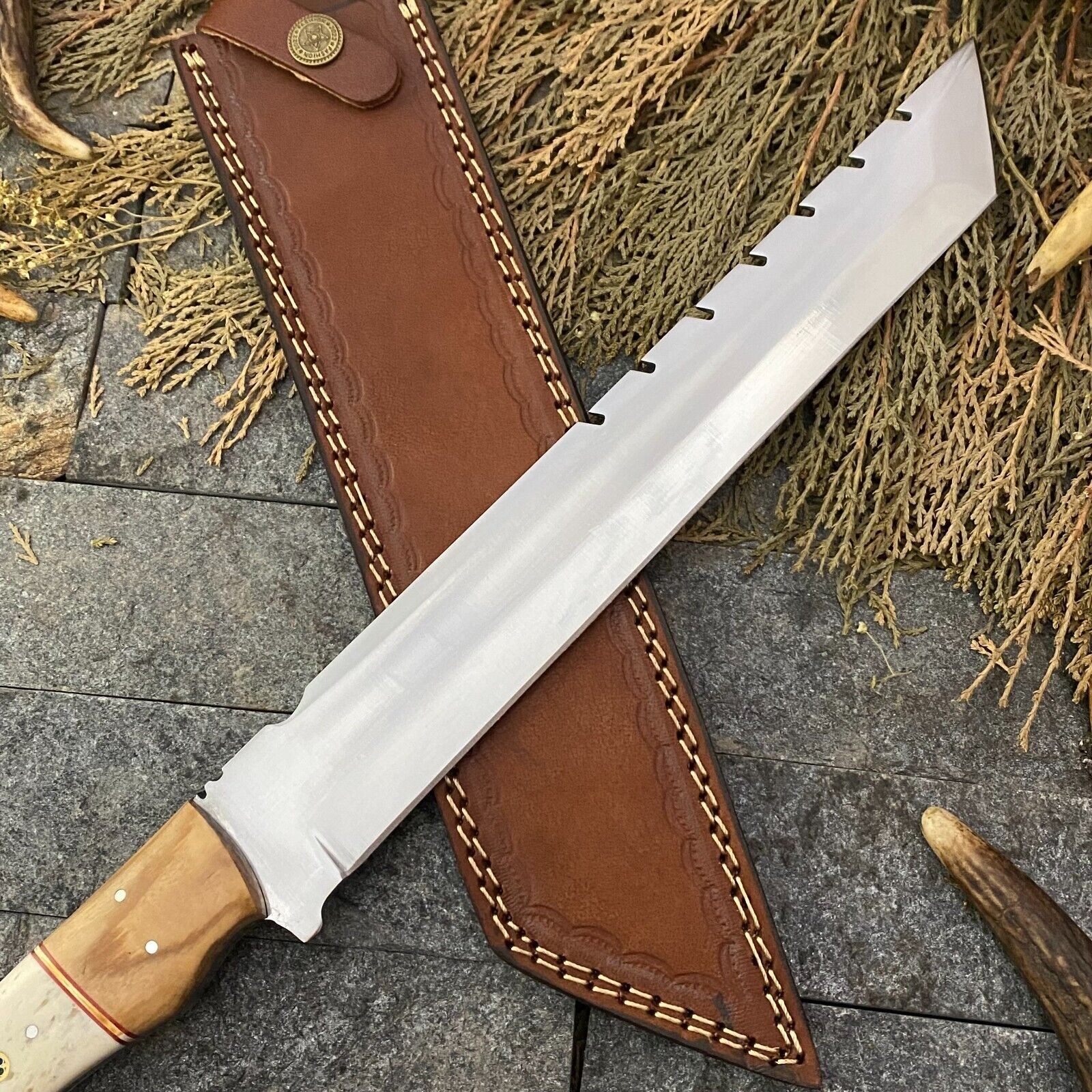 SHARDBLADE Custom made D2 Steel Hunting Big Machate Tanto Bowie Knife W ...