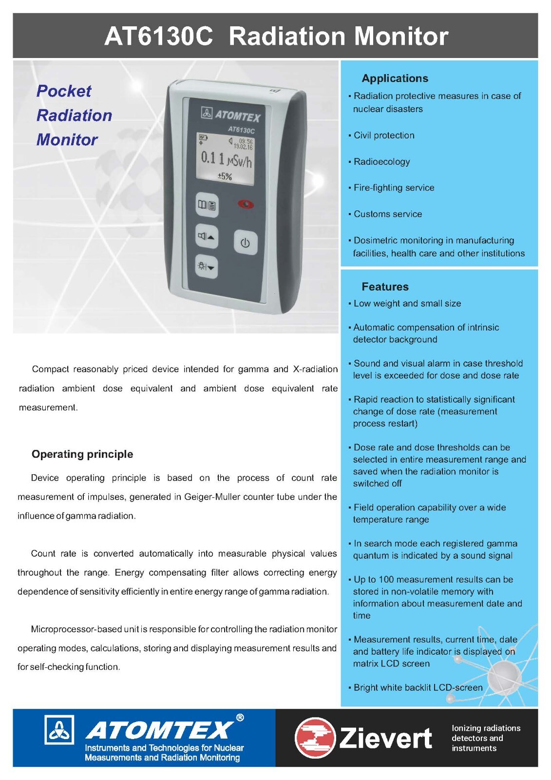 AT6130C Professional Radiation Dose Rate Meter ATOMTEX (gamma and X-ray ...