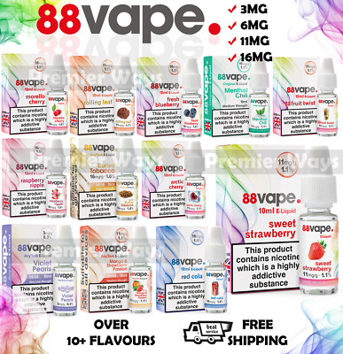 88 Vape E-Liquid Vape Juice 88 Vape 11mg 16mg All Flavours 10ml Packs ...