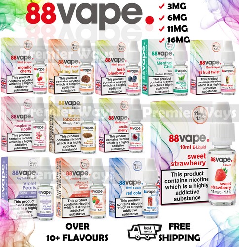 88 Vape E-Liquid Vape Juice 88 Vape 11mg 16mg All Flavours 10ml Packs ...