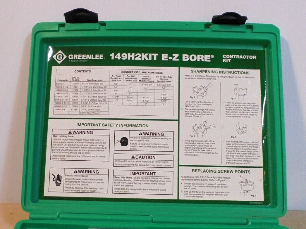 Greenlee Wood Boring Drill Bits Self-feed E-z Bore Contractor's Kit ...