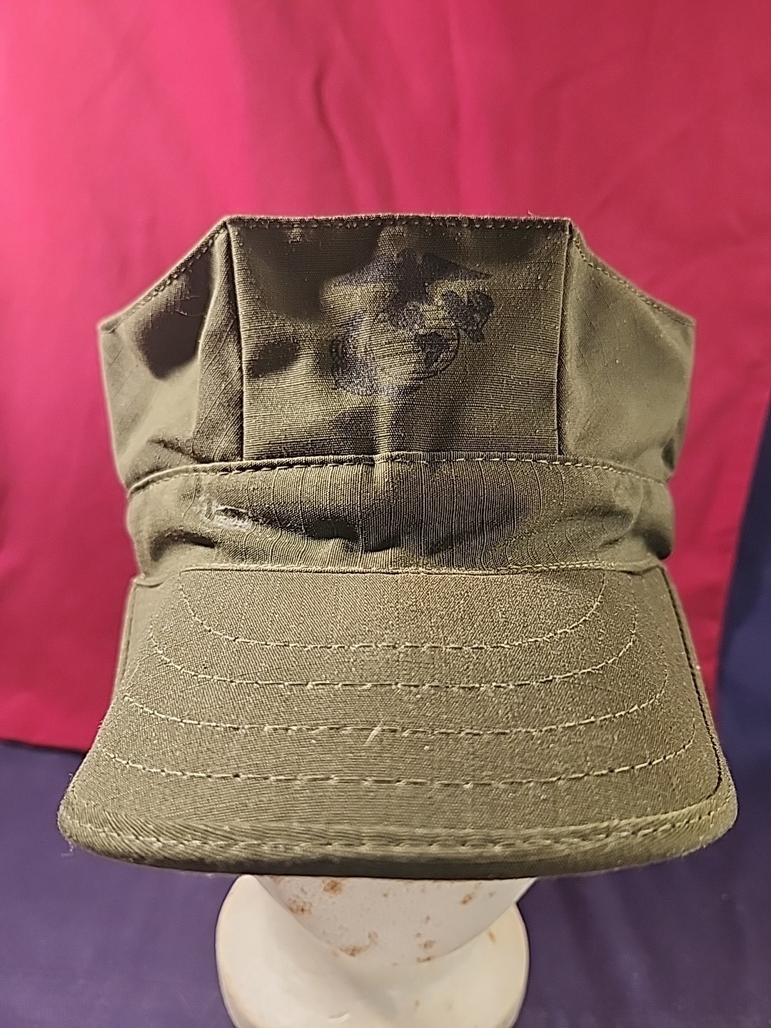 USMC OD Green 8-Point Cover - Marine Corps 1960's Sateen Utility Cap ...