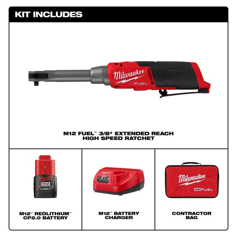 Milwaukee 2569-21 M12 FUEL 3/8" Extended Reach High Speed Ratchet Kit, 12V | eBay