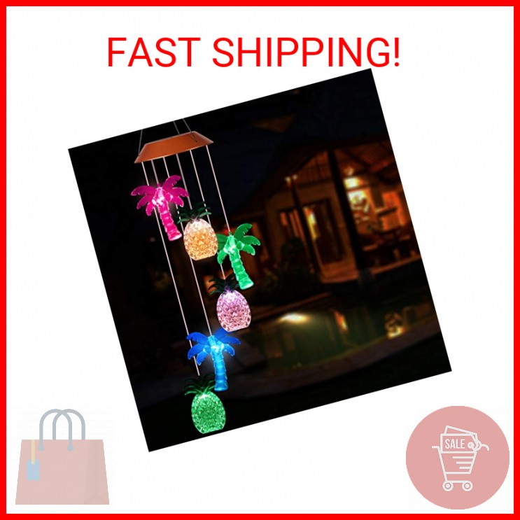 Solar Coconut Tree Pineapple LED Wind Chimes Outdoor - Waterproof Solar ...