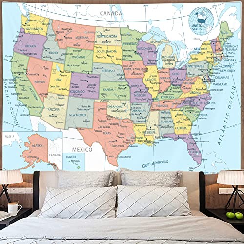 United State Map Tapestry, US Maps Tapestries for Kids Student, 60L" x ...