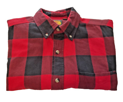 BASS PRO SHOPS Red Black Buffalo Plaid LS Button Flannel Shirt Men Size ...